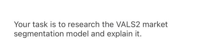 Solved Your task is to research the VALS2 market | Chegg.com