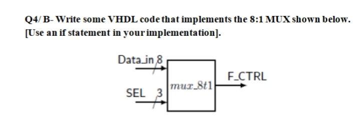 Solved Q4/B-Write some VHDL code that implements the 8:1 MUX | Chegg.com