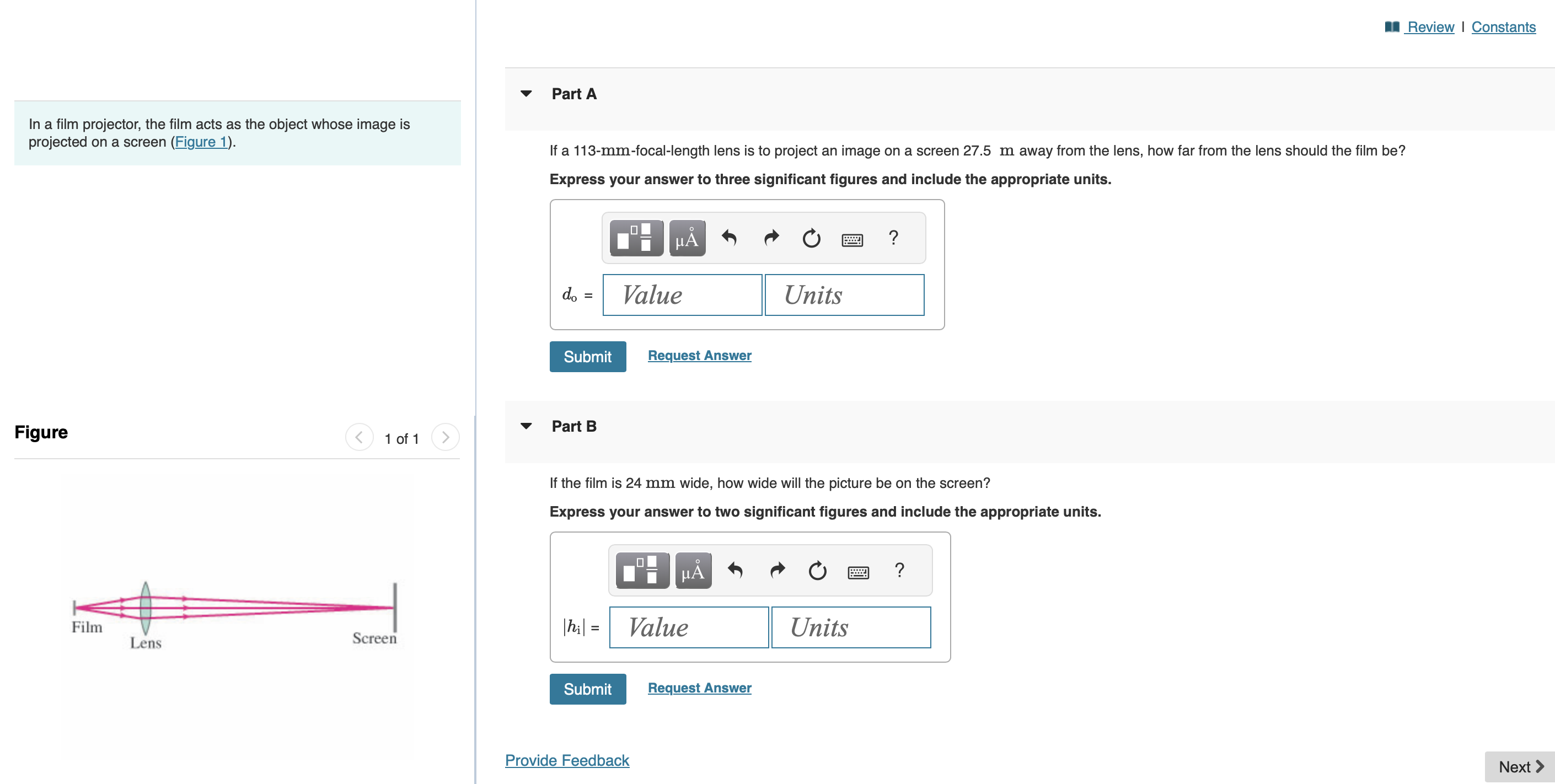 Solved In a film projector, the film acts as the object | Chegg.com