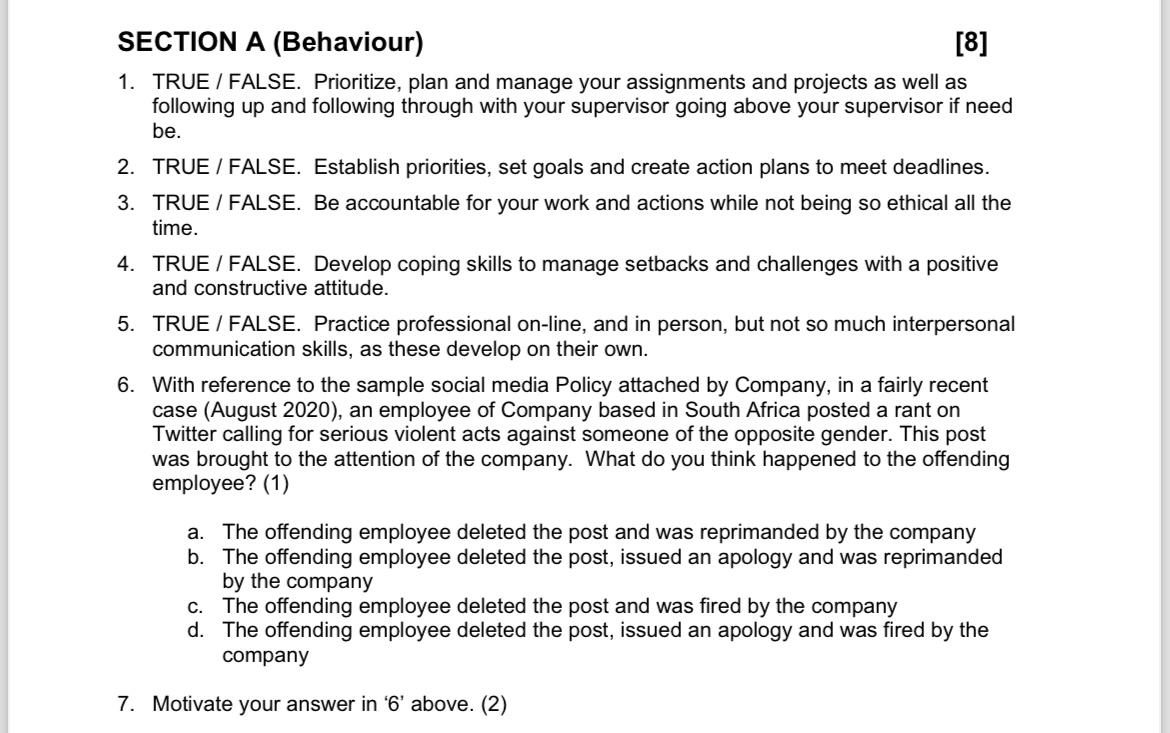 Solved I need help with the attached question.SECTION A | Chegg.com