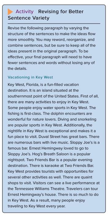 Activity Revising for Better Sentence Variety Revise | Chegg.com