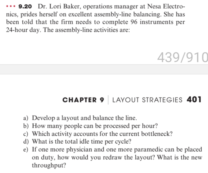 Solved ‥ 9.20 ﻿Dr. ﻿Lori Baker, operations manager at Nesa | Chegg.com
