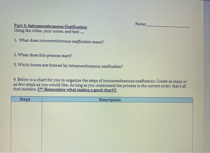 Solved Name: Part 1: Intramembranous Ossification Using the | Chegg.com