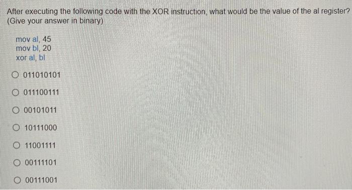 Solved After executing the following code with the XOR | Chegg.com