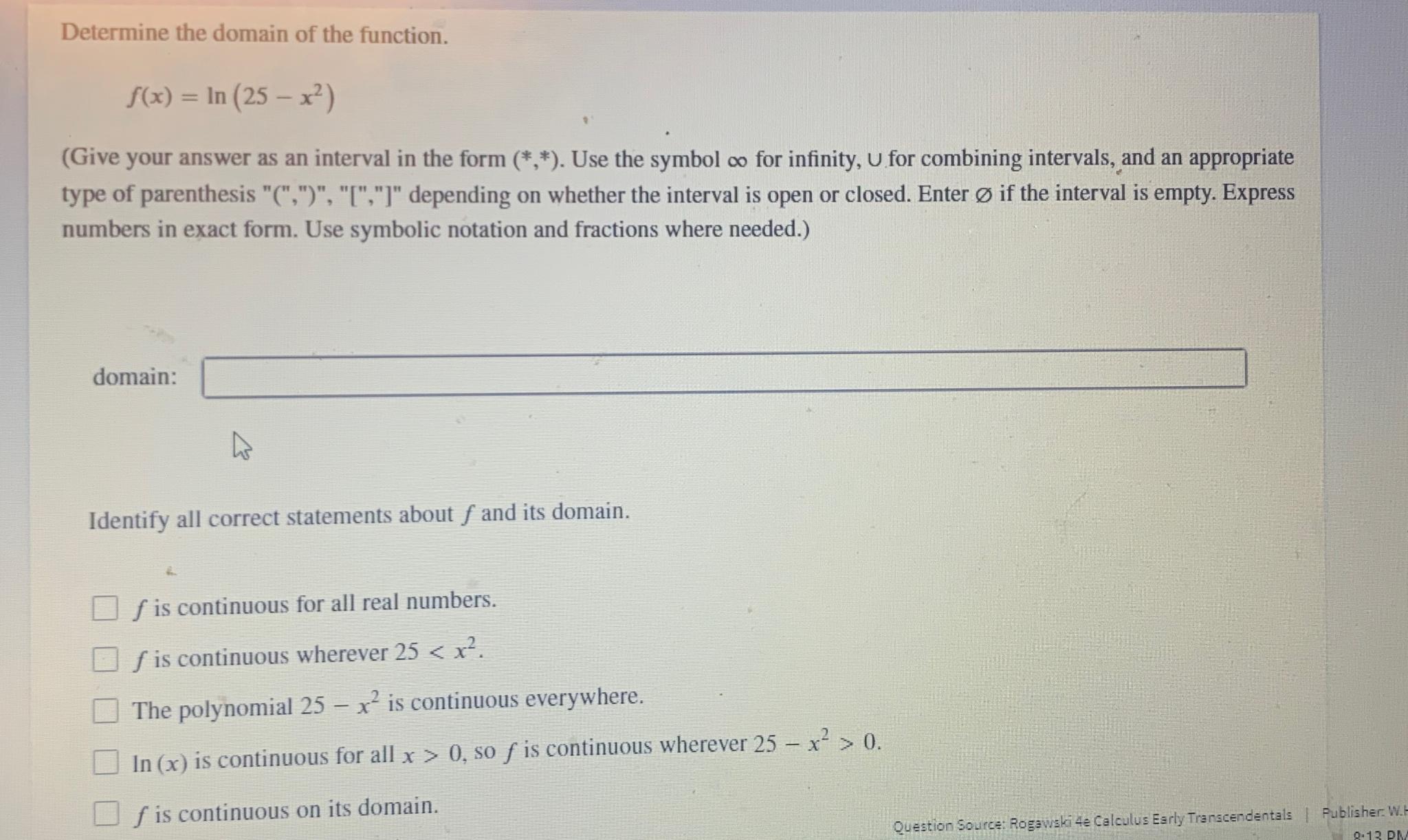 Solved Determine the domain of the | Chegg.com