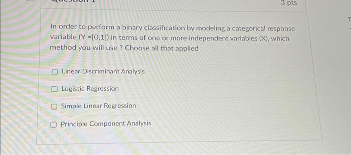 Solved In order to perform a binary classification by | Chegg.com