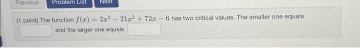 Solved The function f(x) = 2x³ - 21x² + 72x - 6 has two | Chegg.com