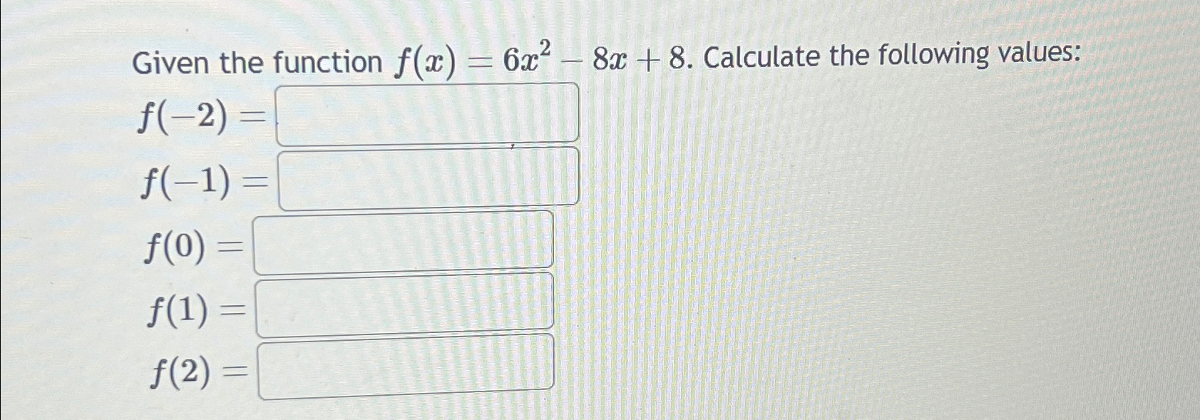 Solved Given the function f(x)=6x2-8x+8. ﻿Calculate the | Chegg.com