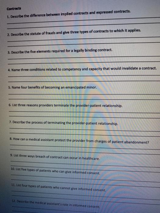 Solved Contracts 1. Describe the difference between implied | Chegg.com