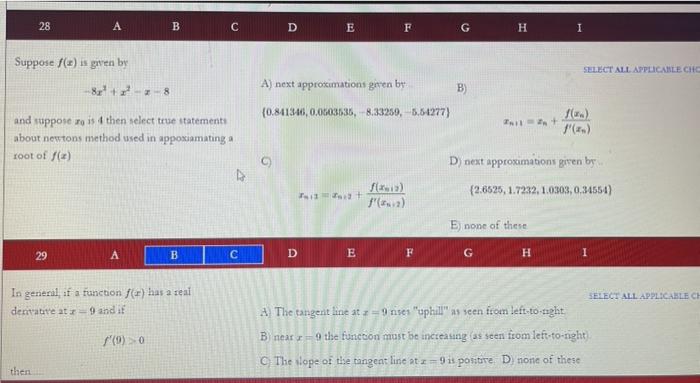 Solved 28 А B C D E F G Н. I SELECT ALL APPLICABLE CHO | Chegg.com