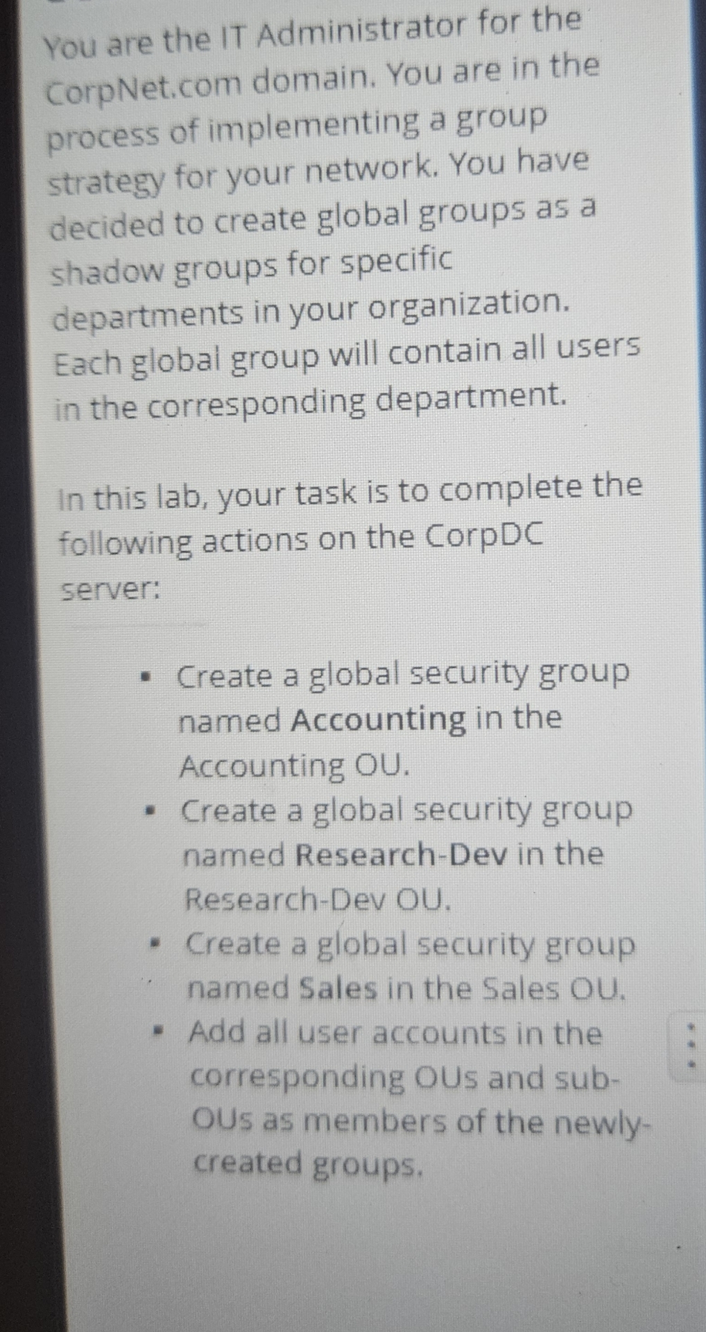 Solved You are the IT Administrator for the corpNet.com | Chegg.com