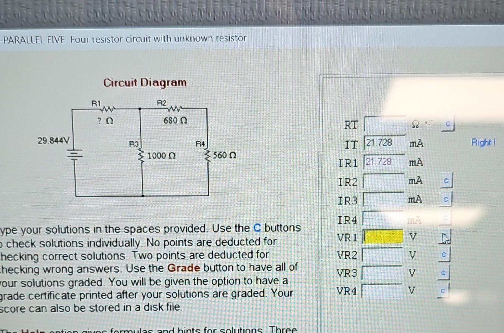 Solved PARALLEL FIVE Four resistor circuit with unknown | Chegg.com