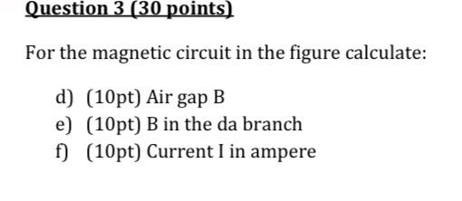 Solved Question 3 (30 points) For the magnetic circuit in | Chegg.com