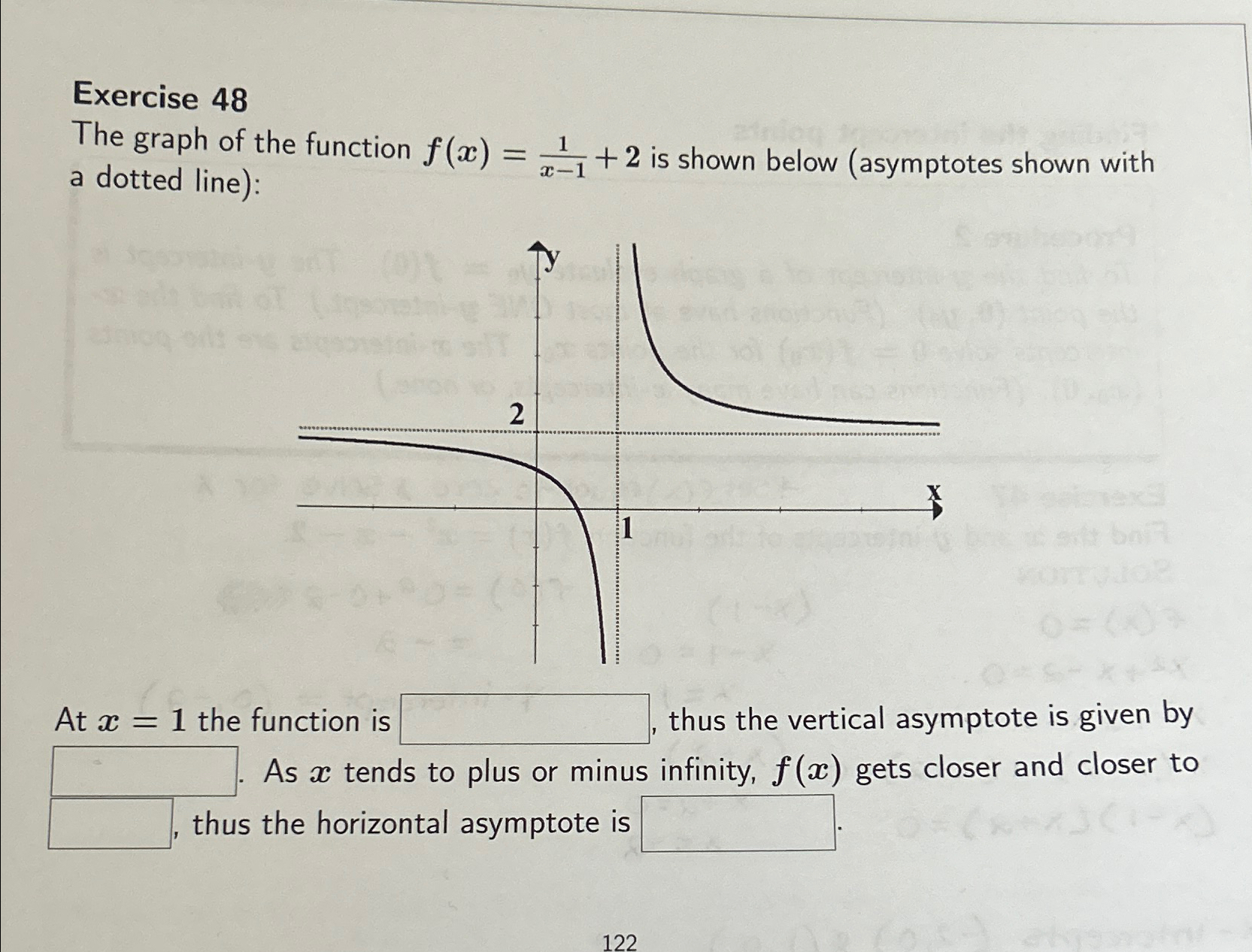 Solved Exercise 48The graph of the function f(x)=1x-1+2 ﻿is | Chegg.com