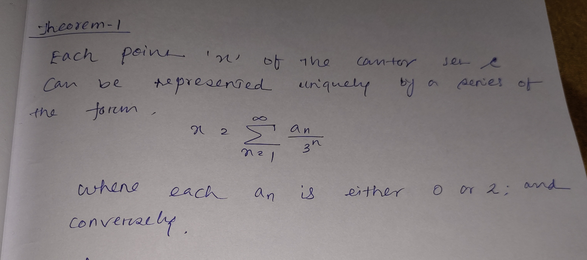 Solved Sheorem-1Each poine ' x ' ﻿of the cantor ser c ﻿can | Chegg.com