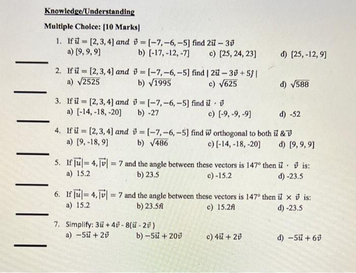 Solved Knowledge/Understanding Multiple Choice: [10 Marks] | Chegg.com