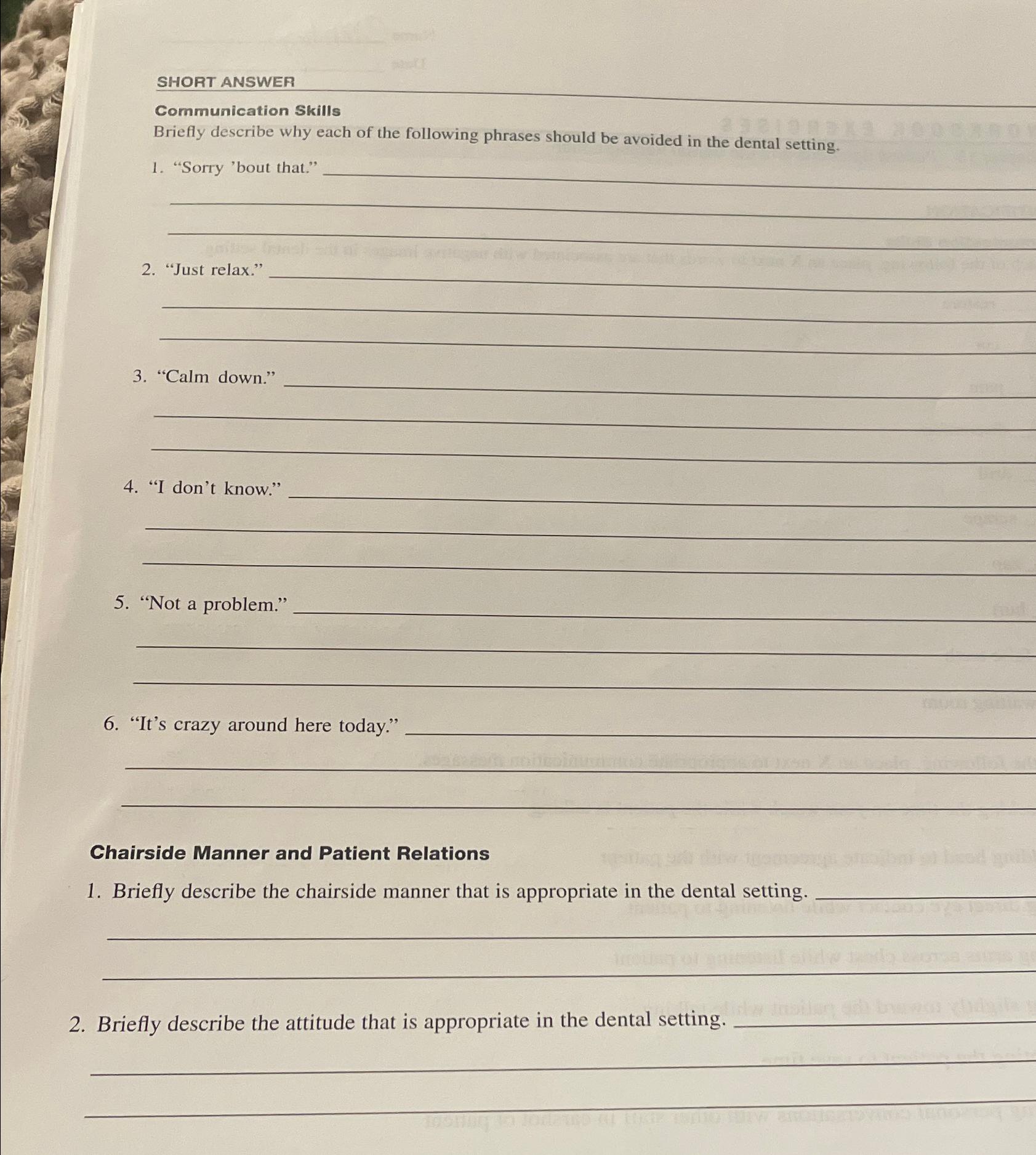 Solved SHORT ANSWEACommunication SkillsBriefly describe why | Chegg.com