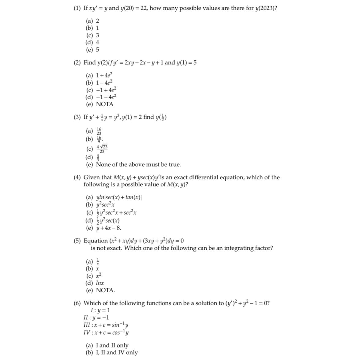 Solved (1) ﻿If xy'=y ﻿and y(20)=22, ﻿how many possible | Chegg.com
