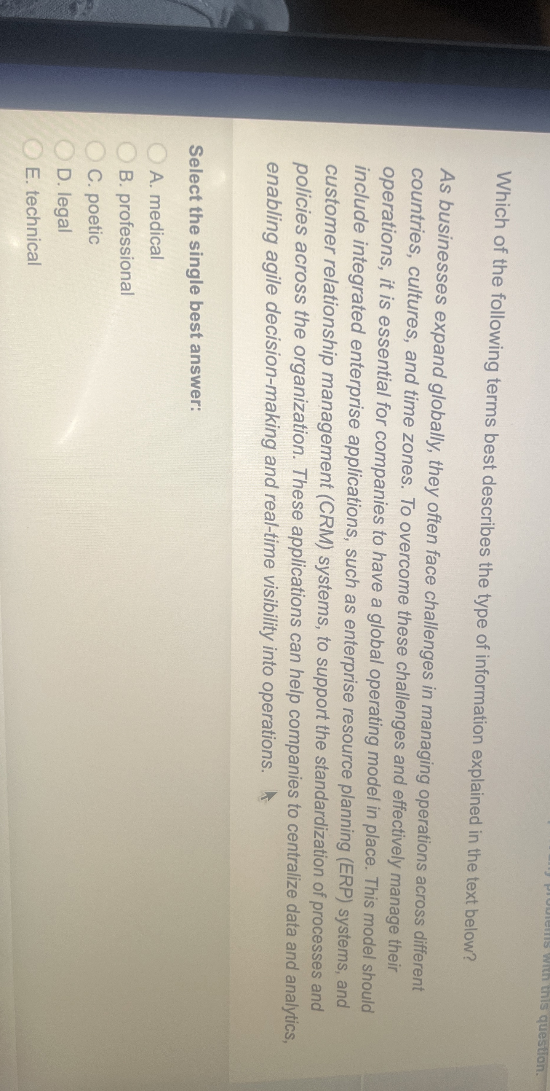 Solved Which of the following terms best describes the type | Chegg.com