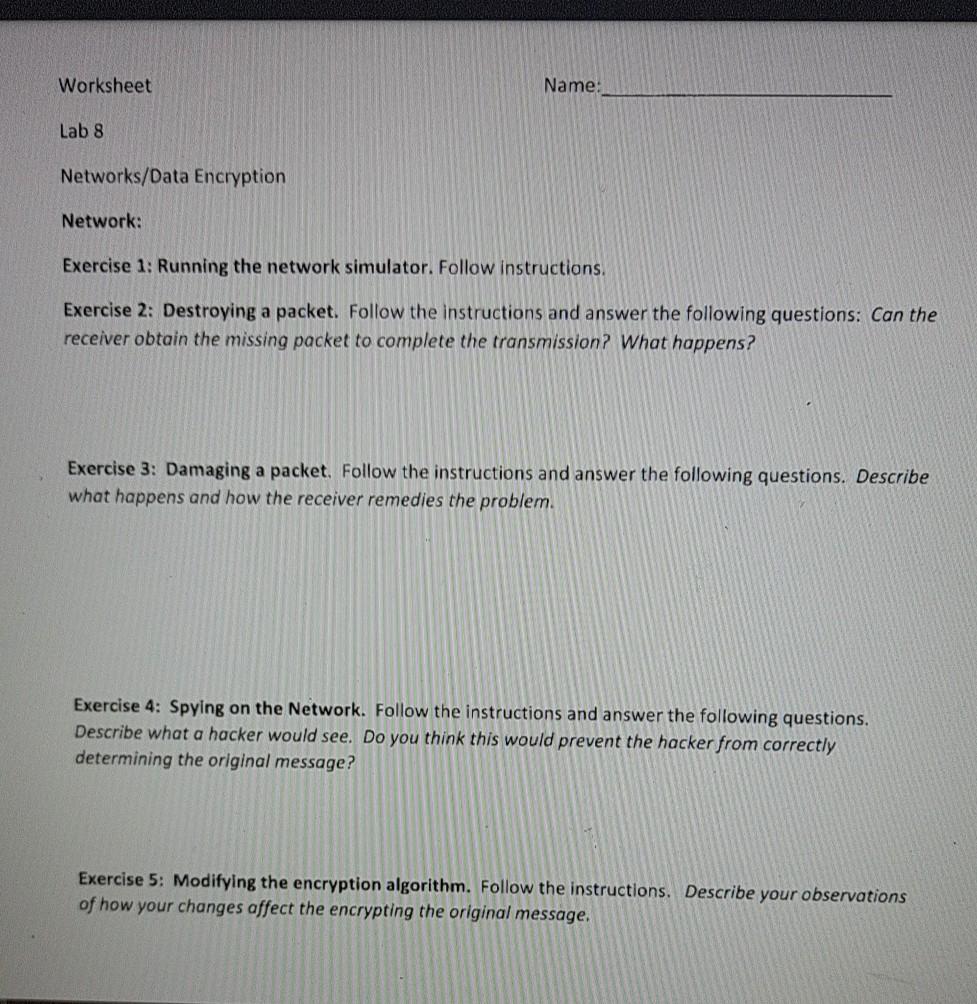 Worksheet Name: Lab 8 Networks/Data Encryption | Chegg.com