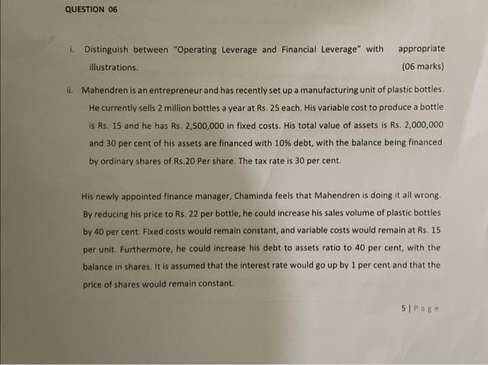Solved i. Distinguish between "Operating Leverage and | Chegg.com