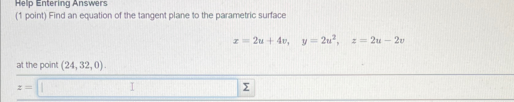 Solved Help Entering Answers(1 ﻿point) ﻿Find an equation of | Chegg.com
