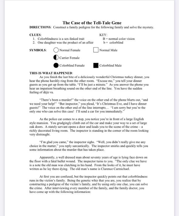 The Case of the Tell-Tale Gene DIRECTIONS: Construct | Chegg.com