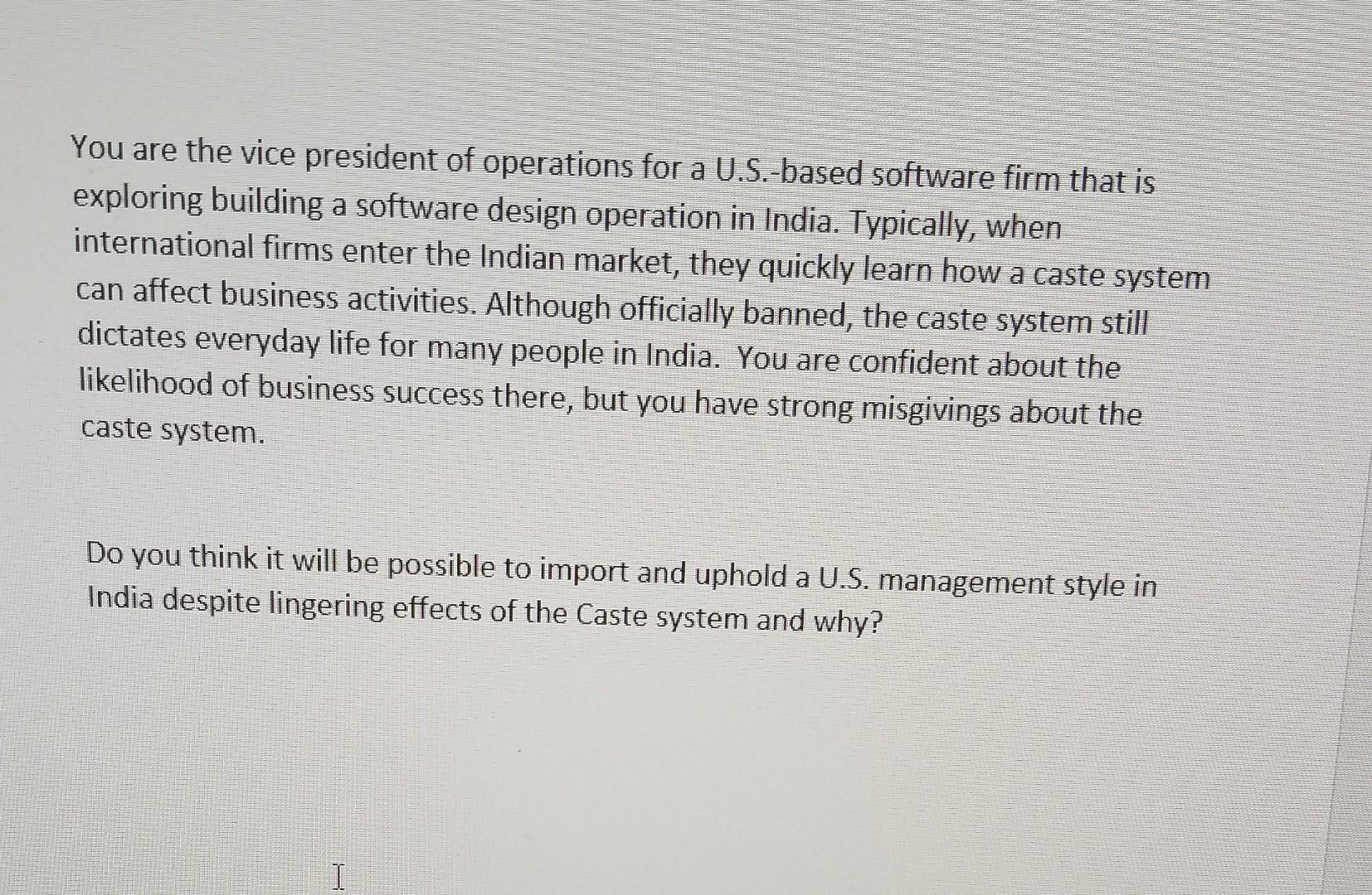 Solved You are the vice president of operations for a | Chegg.com