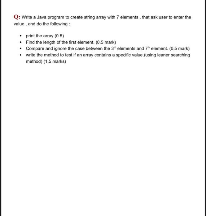 Solved Q Write A Java Program To Create String Array With 7 5834