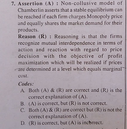 Solved Assertion (A) ﻿: Non-collusive model of Chamberlin | Chegg.com