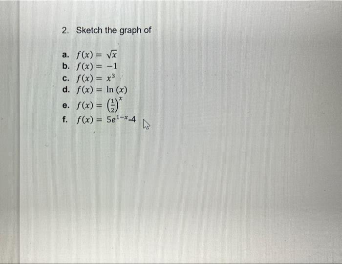 Solved 2. Sketch the graph of a. f(x)=x b. f(x)=−1 c. | Chegg.com