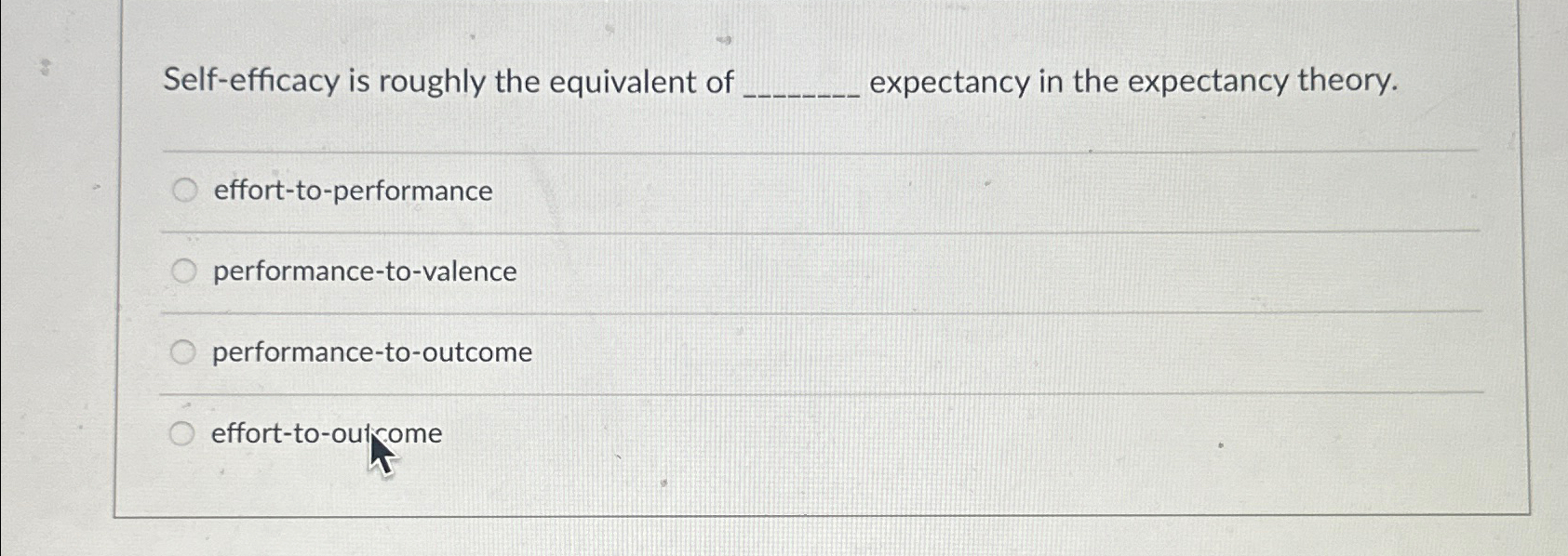 Solved Self-efficacy is roughly the equivalent of expectancy | Chegg.com