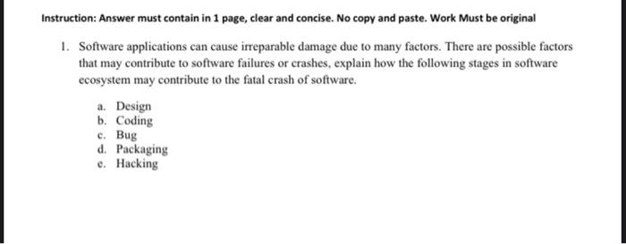Solved Instruction: Answer must contain in 1 page, clear and | Chegg.com