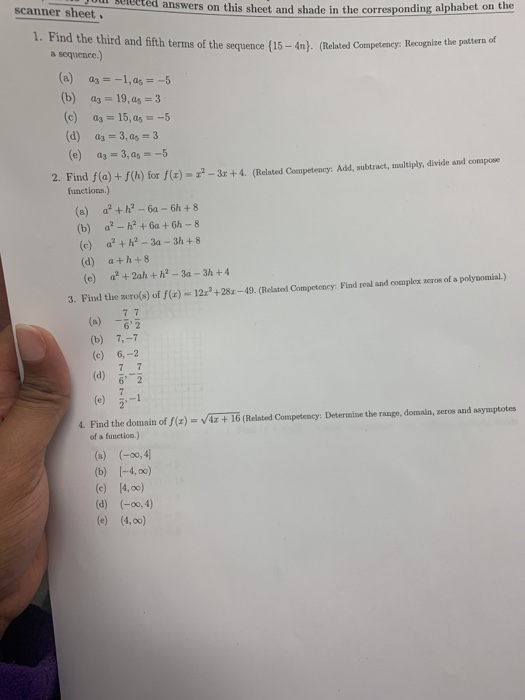 Solved Jou sulected answers on this sheet and shade answers | Chegg.com