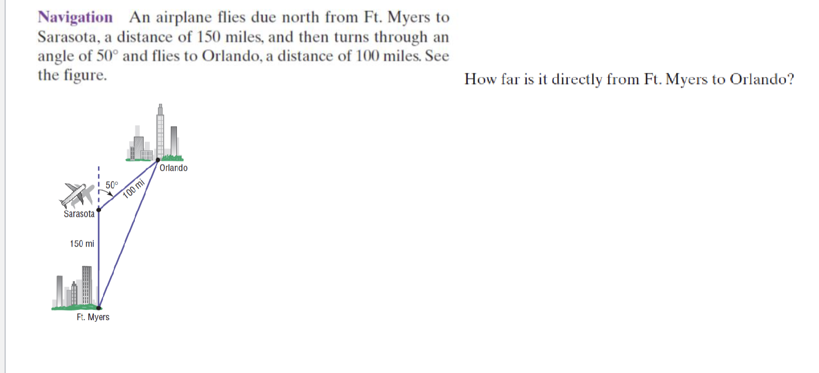 Solved Navigation An airplane flies due north from Ft. | Chegg.com