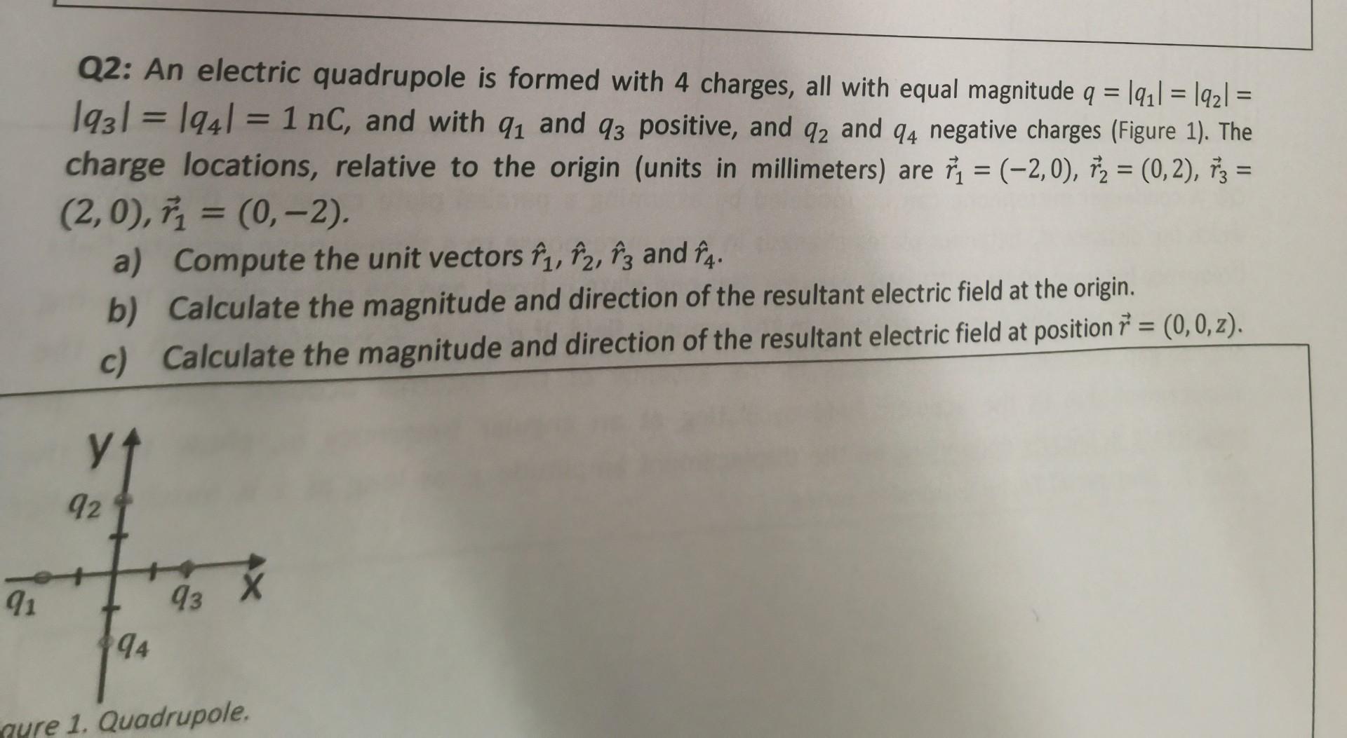 Solved Q2: An electric quadrupole is formed with 4 charges, | Chegg.com