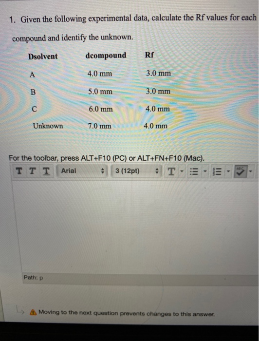 Solved 1. Given the following experimental data, calculate | Chegg.com