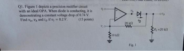 Solved Q1. Figure 1 depicts a precision rectifier circuit | Chegg.com