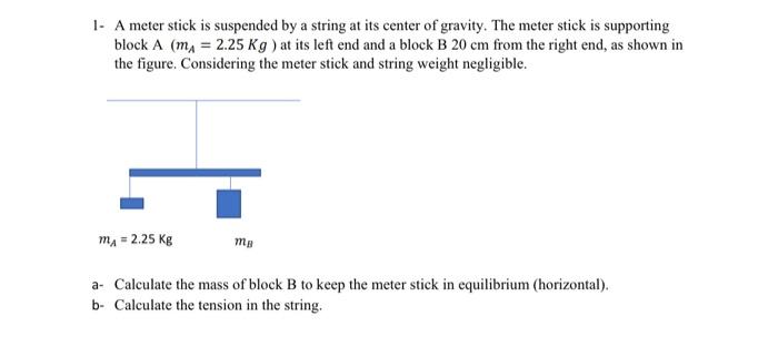 Solved 1- A meter stick is suspended by a string at its | Chegg.com