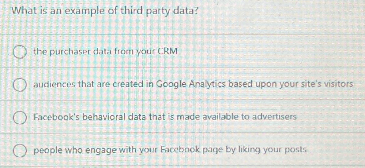 Solved What is an example of third party data?the purchaser | Chegg.com