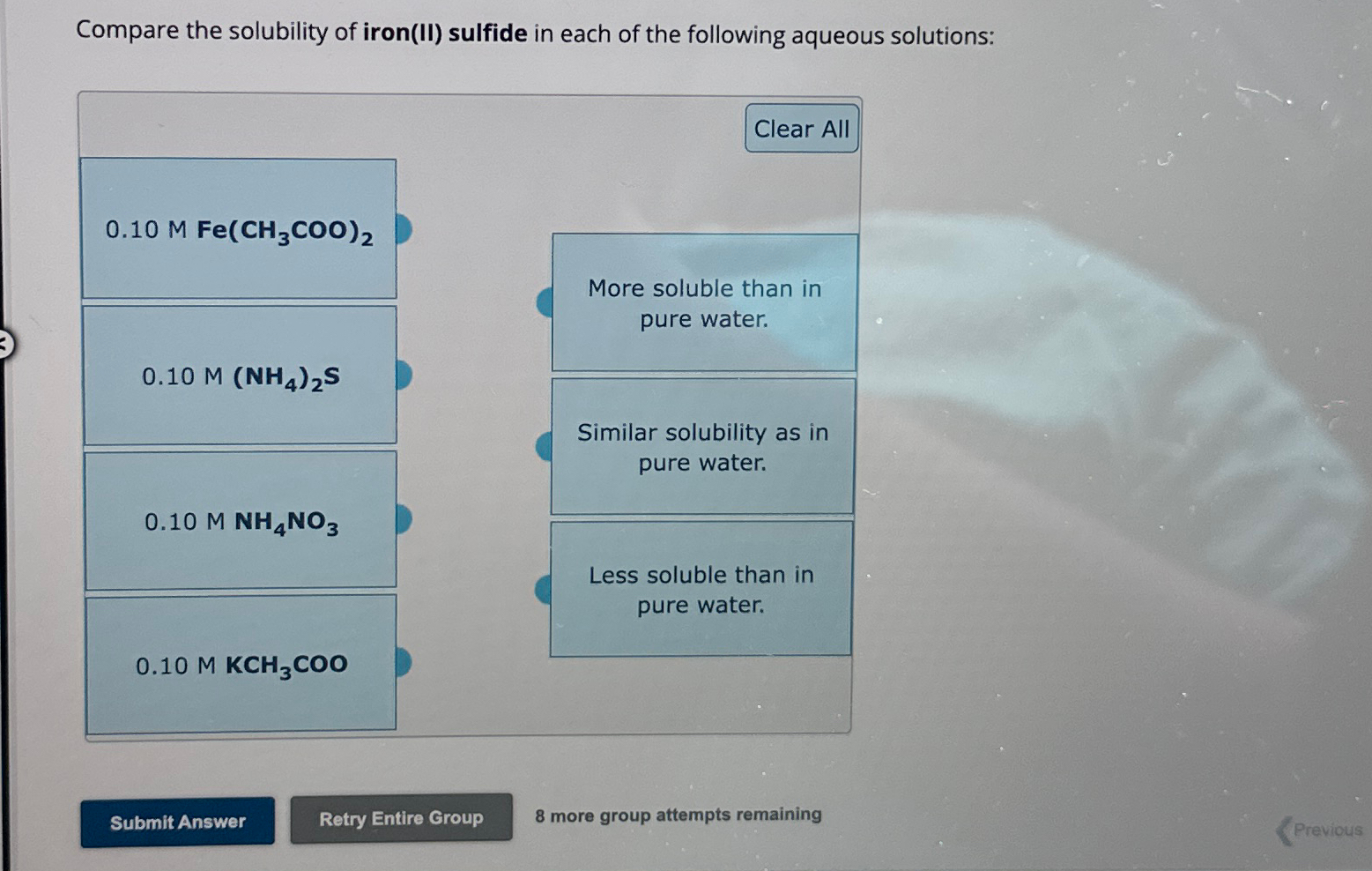 Solved Compare the solubility of iron(II) ﻿sulfide in each | Chegg.com