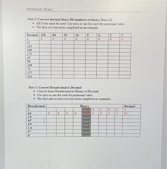 Solved Part 2: Convert decimal (base-10) numbers to binary | Chegg.com Solved Part 2: Convert decimal (base-10) numbers to binary | Chegg.com