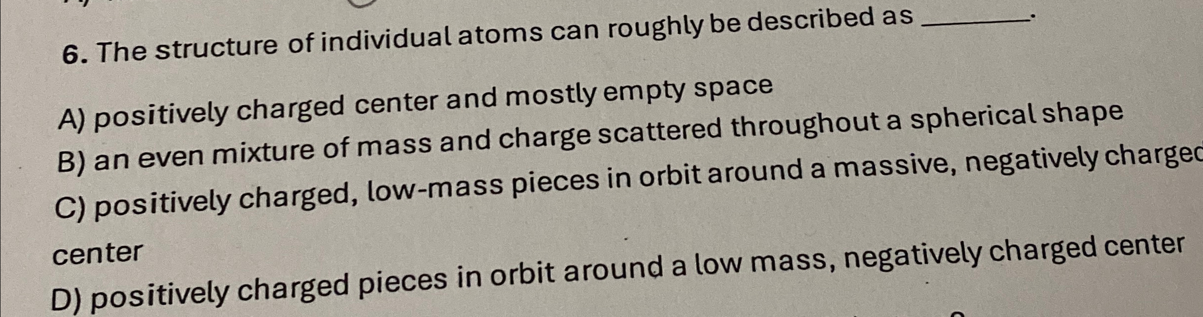 Solved The structure of individual atoms can roughly be | Chegg.com