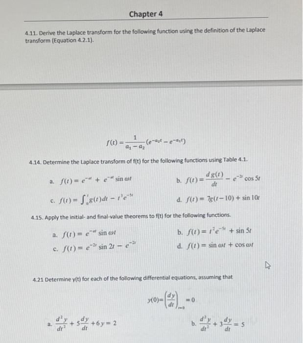 4.11. Derive the Laplace transform for the following | Chegg.com