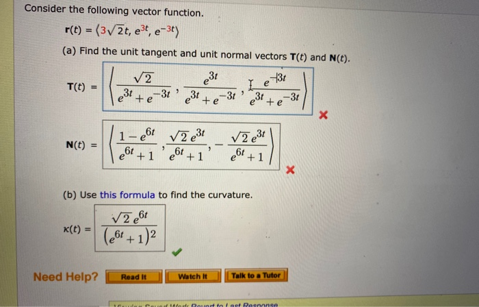 Solved Consider The Following Vector Function R T 3v2t
