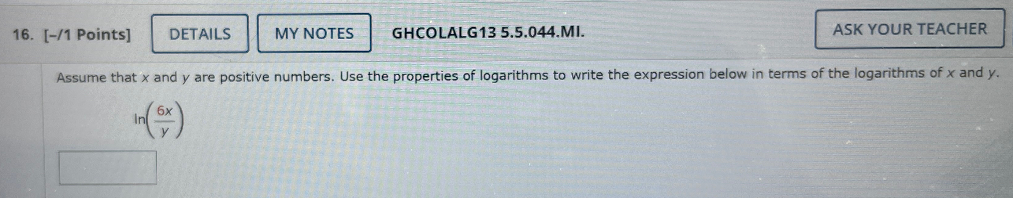 Solved [-/1 ﻿Points]GHCOLALG13 5.5.044.MI.Assume that x ﻿and | Chegg.com