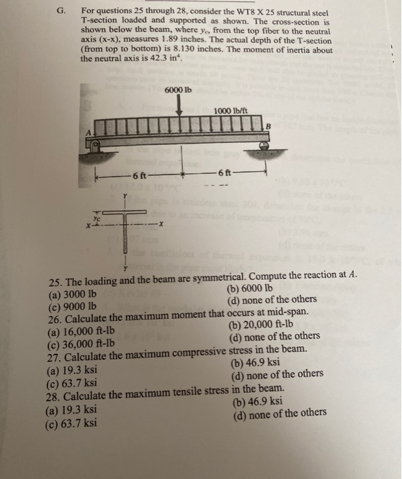Solved G. For questions 25 through 28, consider the WT8 X 25 | Chegg.com