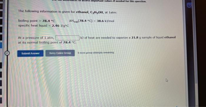 Solved The following information is given for ethanol, | Chegg.com