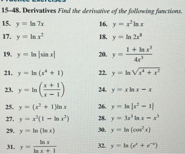 Solved 15-48. Derivatives Find the derivative of the | Chegg.com
