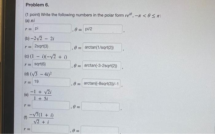 Solved (1 point) Write the following numbers in the polar | Chegg.com